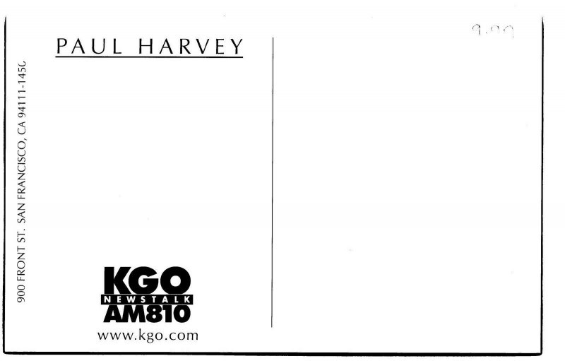 KGO AM 810 News San Francisco CA Paul Harvey Vintage Postcard E37 ...