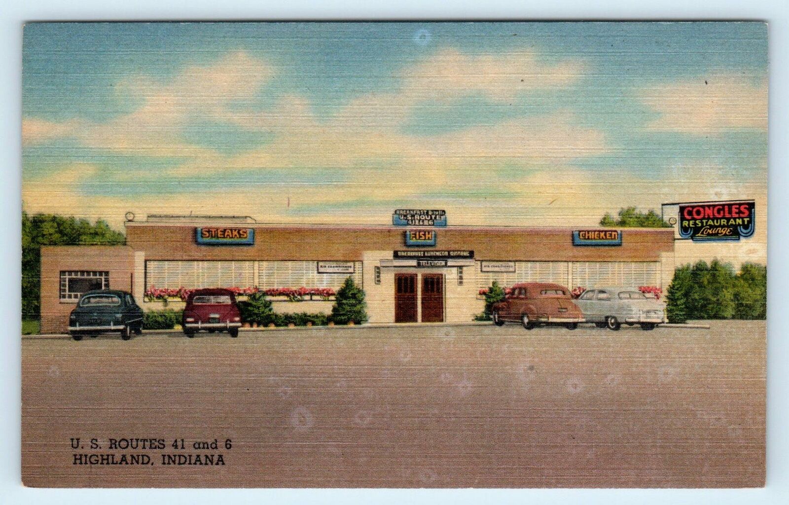 HIGHLAND, Indiana IN ~ Roadside CONGLES RESTAURANT ca 1940s Linen ...