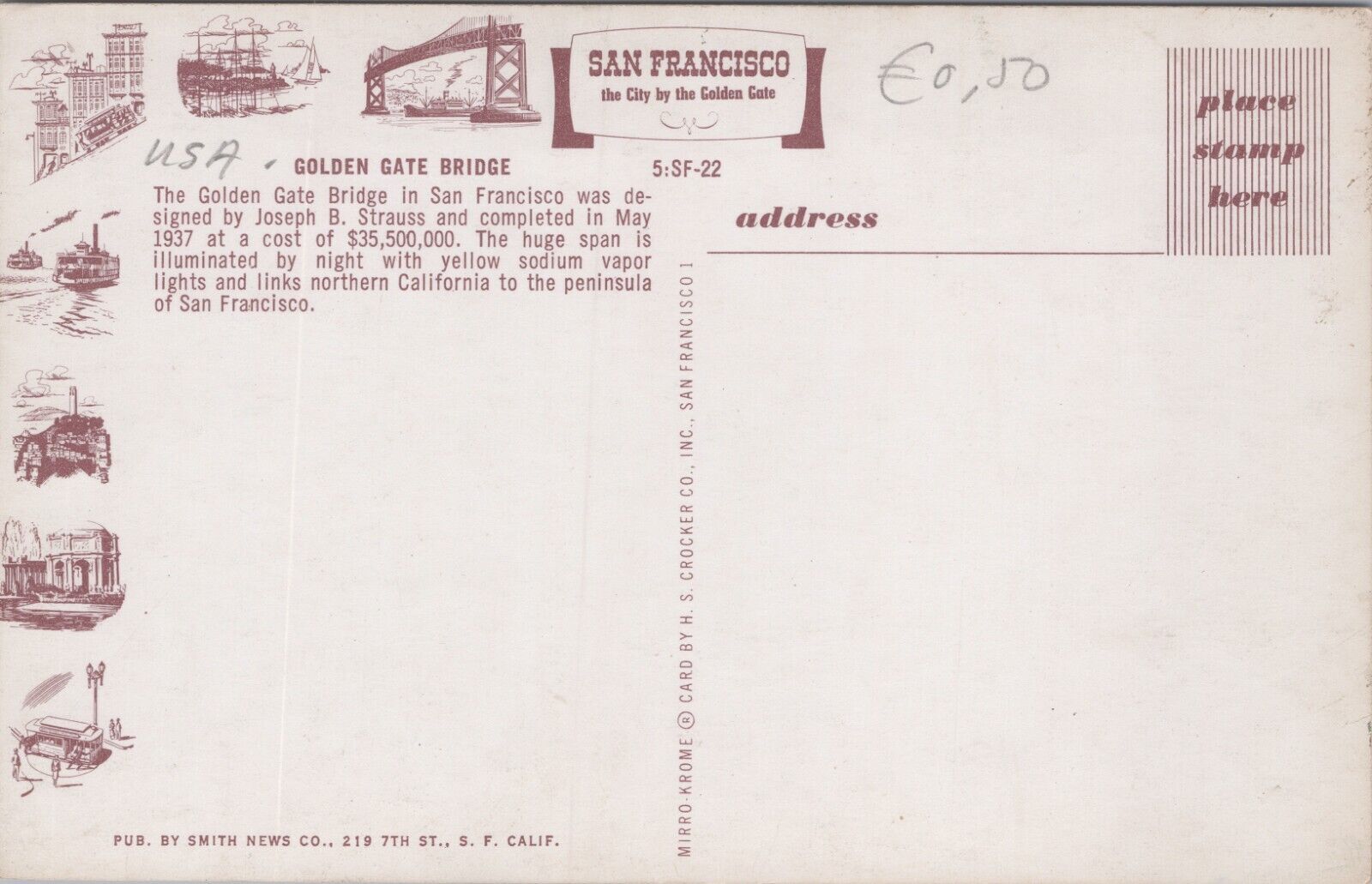Golden Gate Bridge San Francisco California Chrome Postcard B189 ...