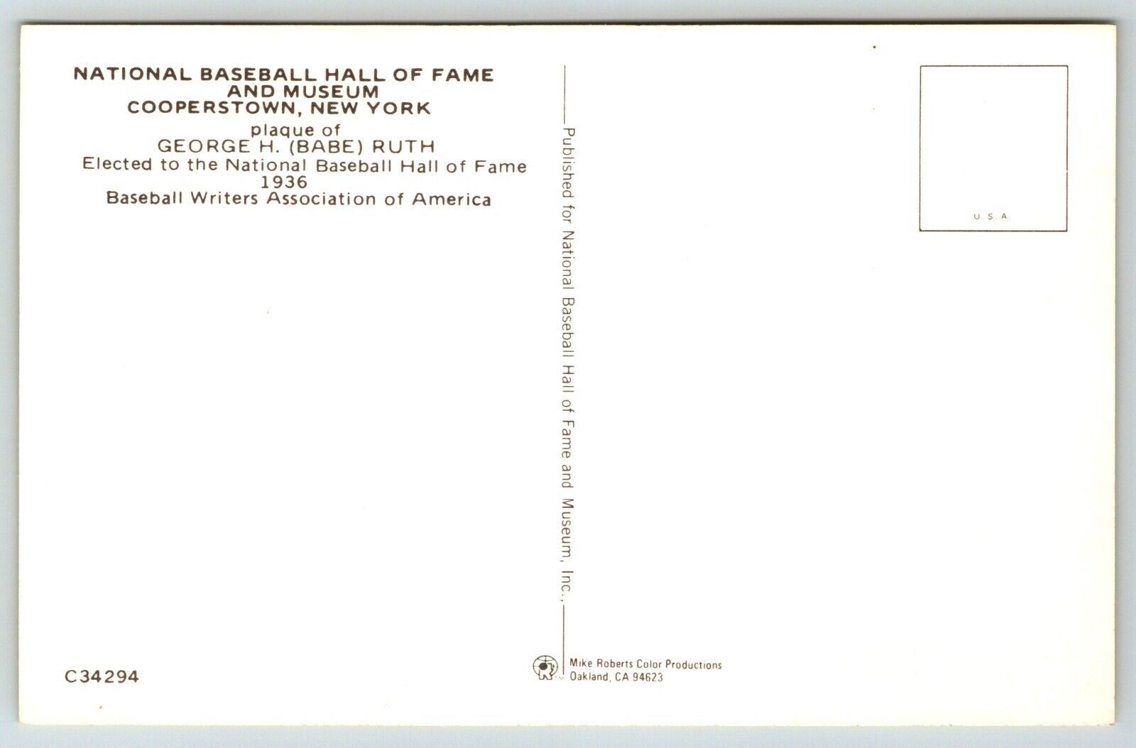 Babe Ruth Hall of Fame Post Card - New York Yankees - Bambino | United ...