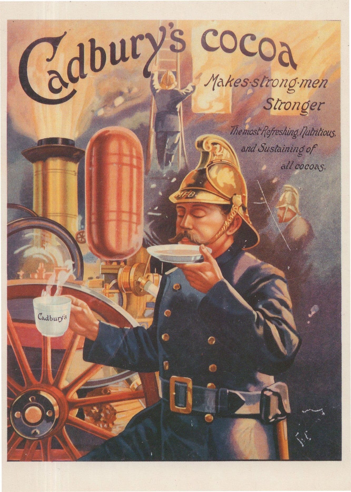 Cadbury's Cocoa Drinking Chocolate Fireman Advertising Postcard ...