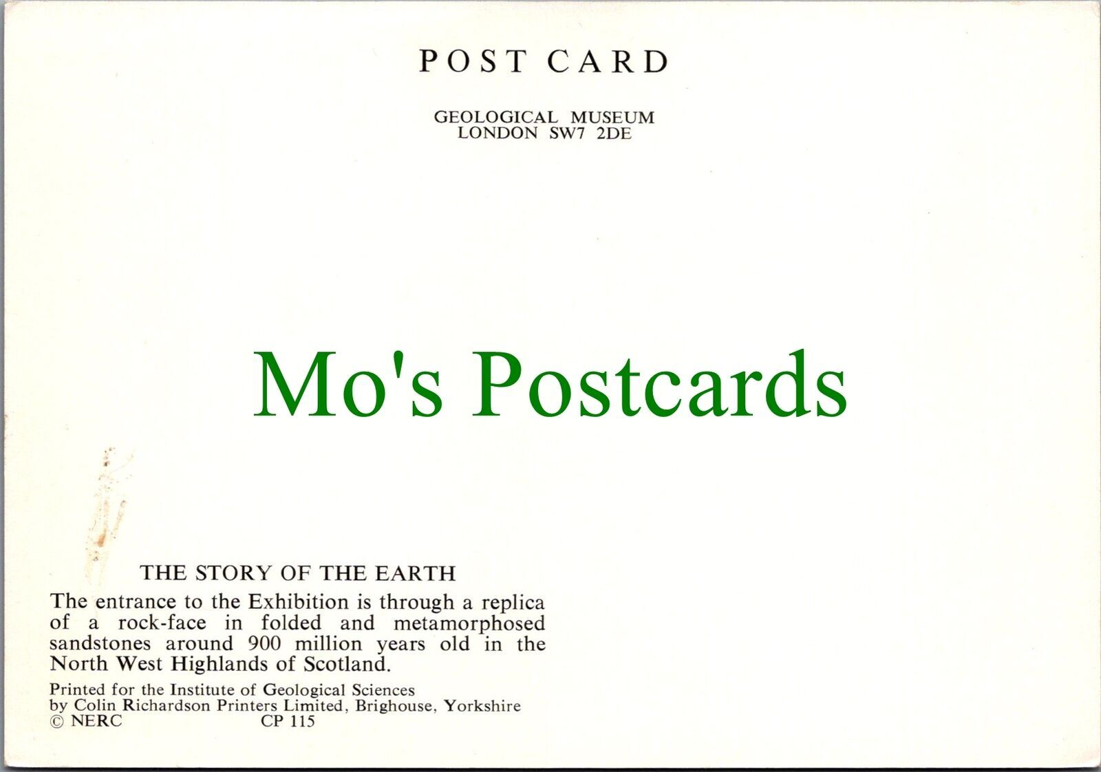 Geological Museum Postcard - The Story of The Earth, Exhibition ...