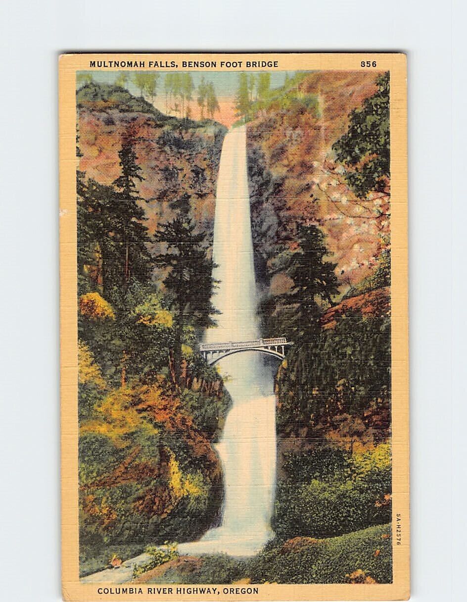 Postcard Multnomah Falls, Benson Foot Bridge, Columbia River Highway ...