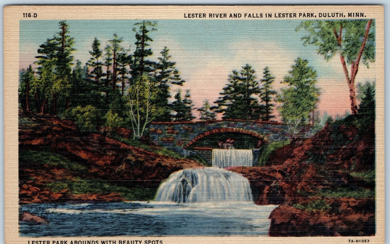 1937 Duluth, Minn. Lester River Falls Waterfall Bridge Park Nature ...