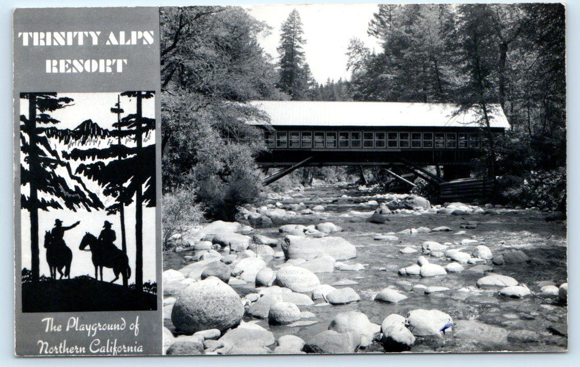RPPC TRINITY CENTER, CA 1949 DINING ROOM over CREEK Trinity Alps Resort ...