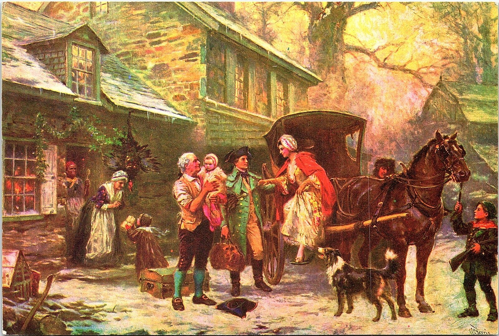 Vintage Continental Size Postcard Home for Christmas (1784) Early ...