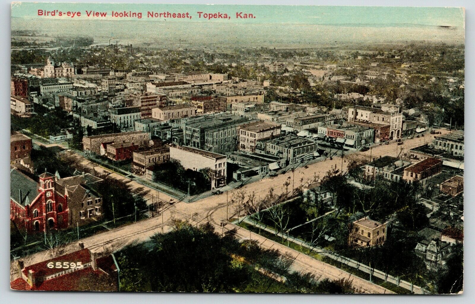 Topeka Kansas~Intersection and Neighborhoods, Birdseye~c1909 Postcard ...