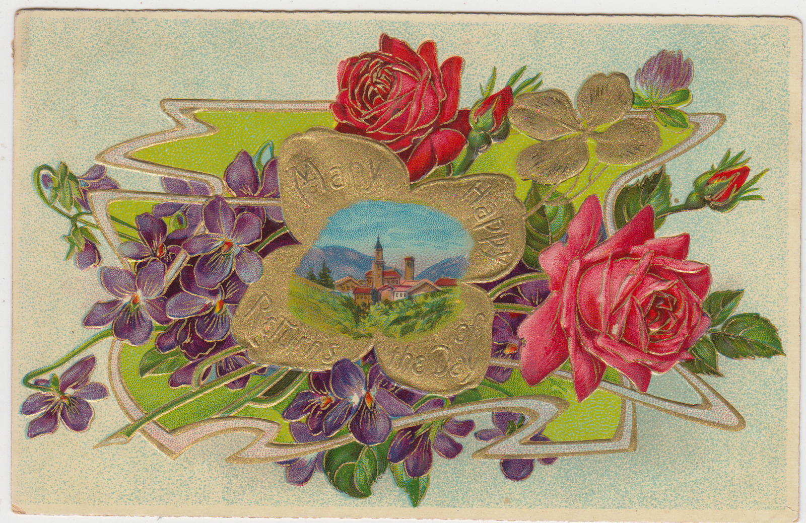 Many Happy Returns Postcard Vintage Roses Violets Bowers Mill Missouri ...