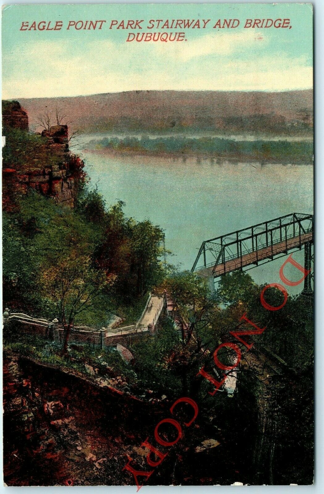 1914 Dubuque, IA Eagle Point Park Litho Photo Birdseye Steel Truss ...