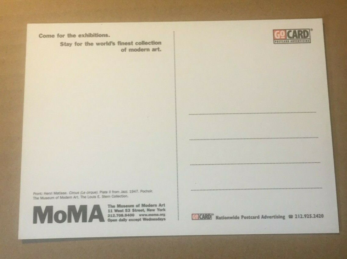 Unused Postcard GO Card (AD Card) Museum of Modern ART (Moma) 4x6 ...