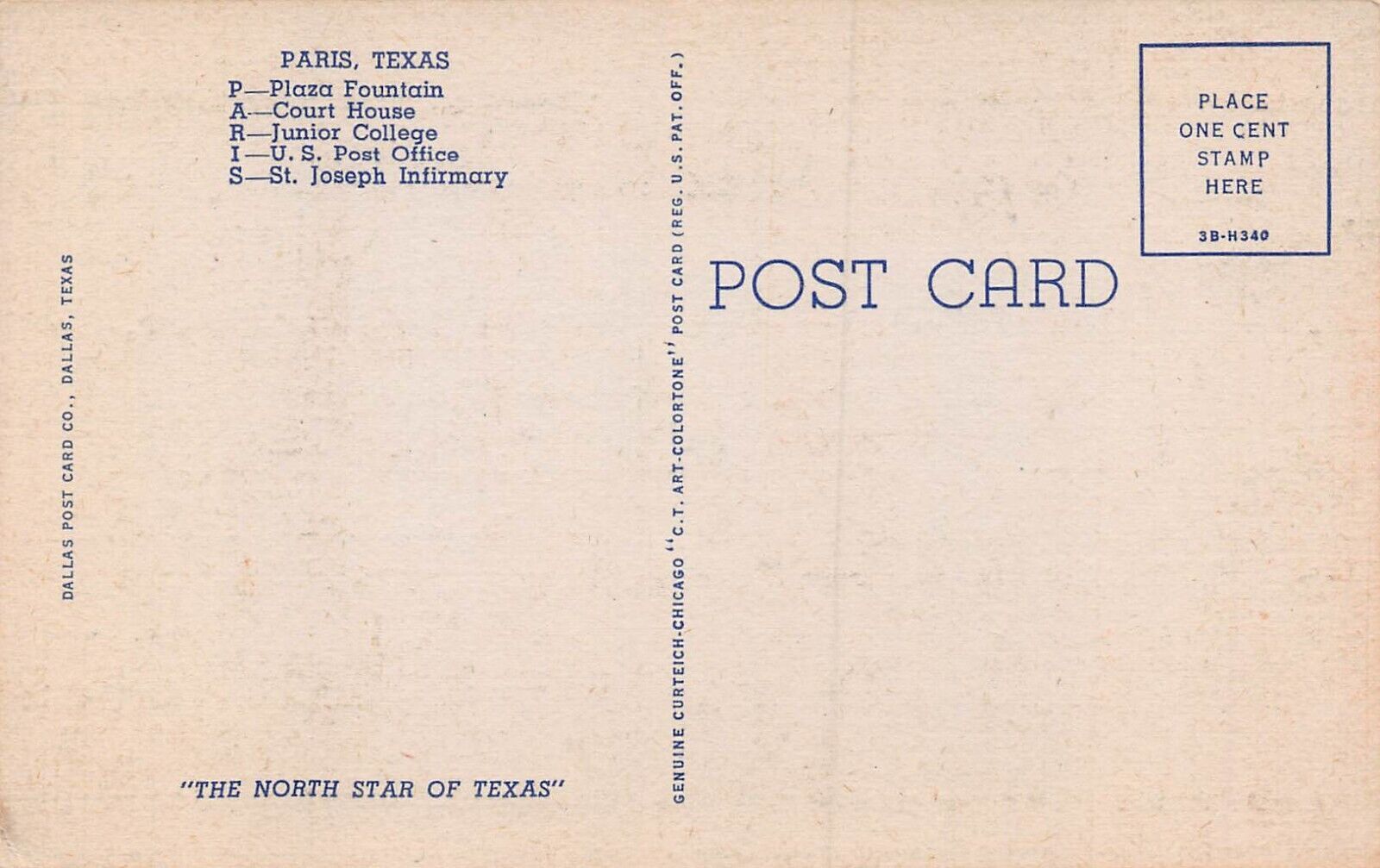 Paris Texas~Plaza-Court House-College-Post Office~1943 Large Letter ...