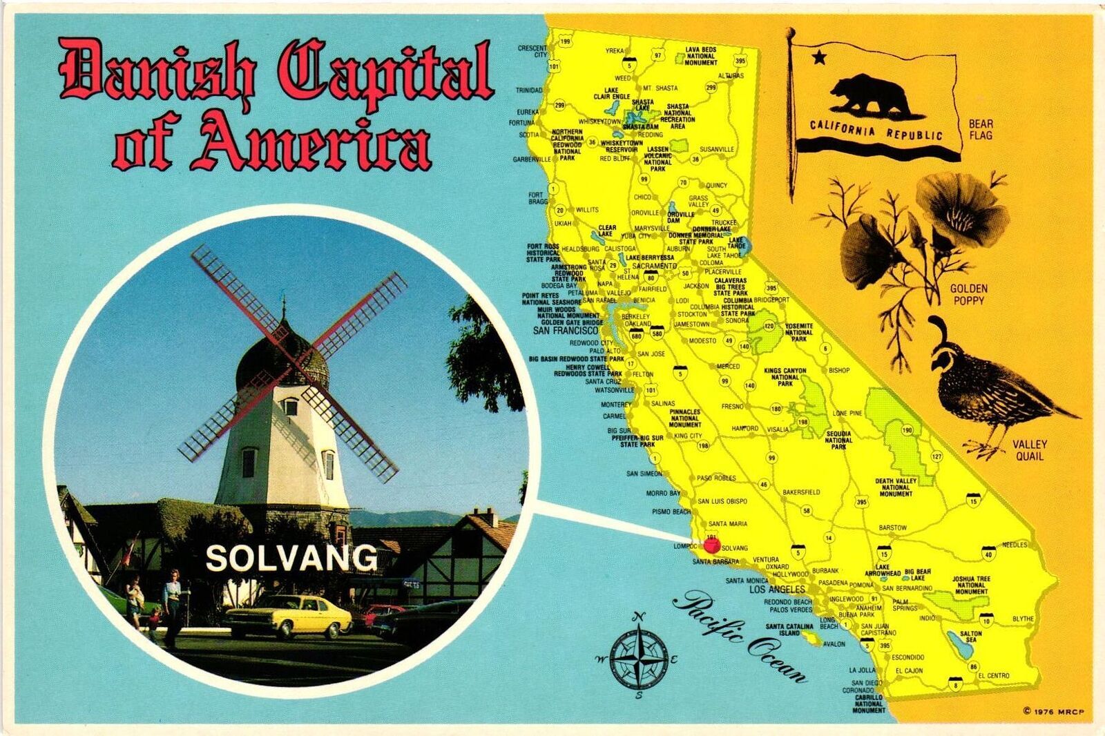 Vintage Postcard 4x6- Map of California and Windmill, Solvang, CA ...