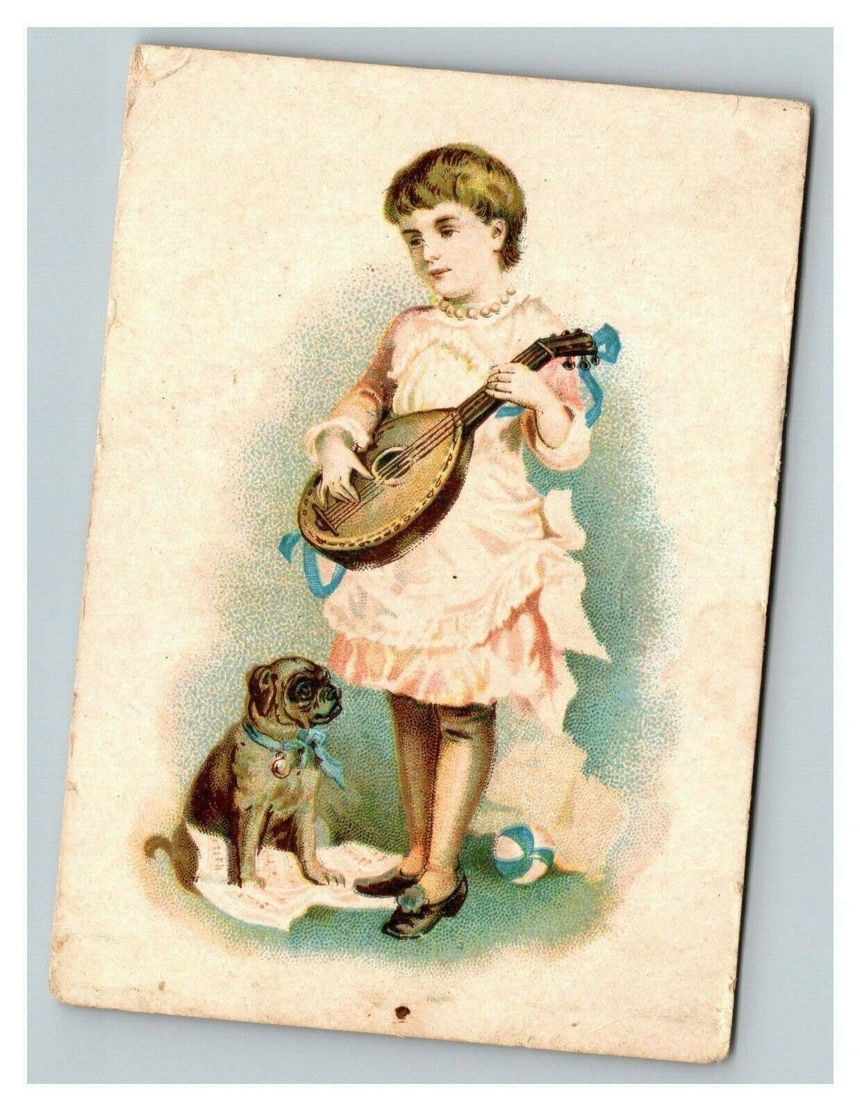Vintage 1906 Victorian Die Cut Calling Card - Cute Girl with Lute ...