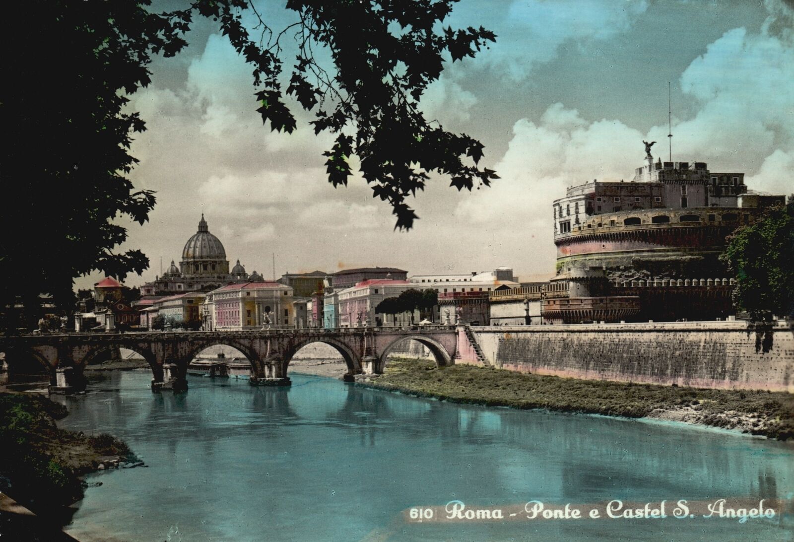 Vintage Postcard Roma Ponte E Castel S. Angelo River Bridge Rome Italy ...