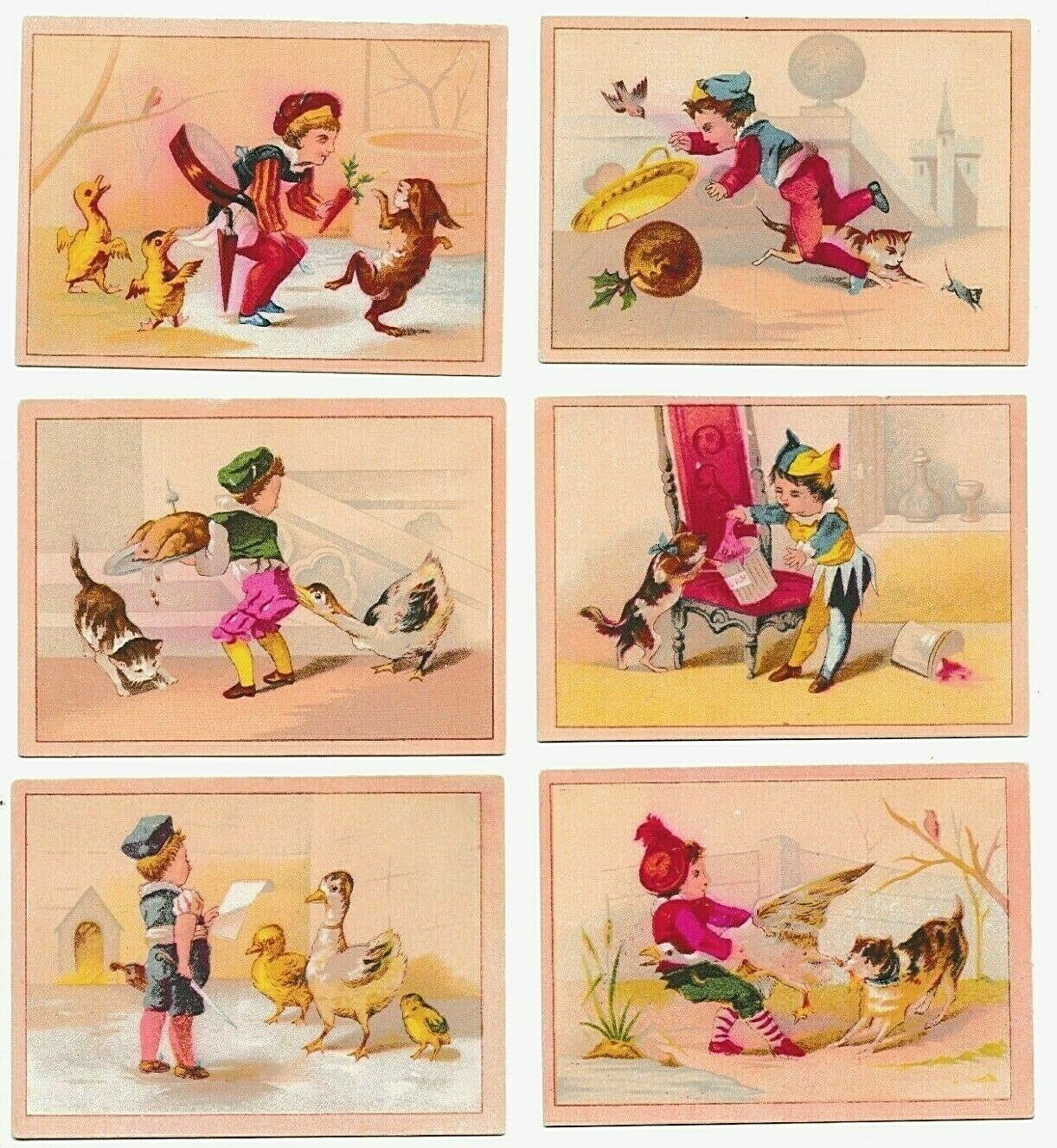 Lot of 6 Vintage Trade Cards Jester Chef Animals Goose Cat Moose Rat ...
