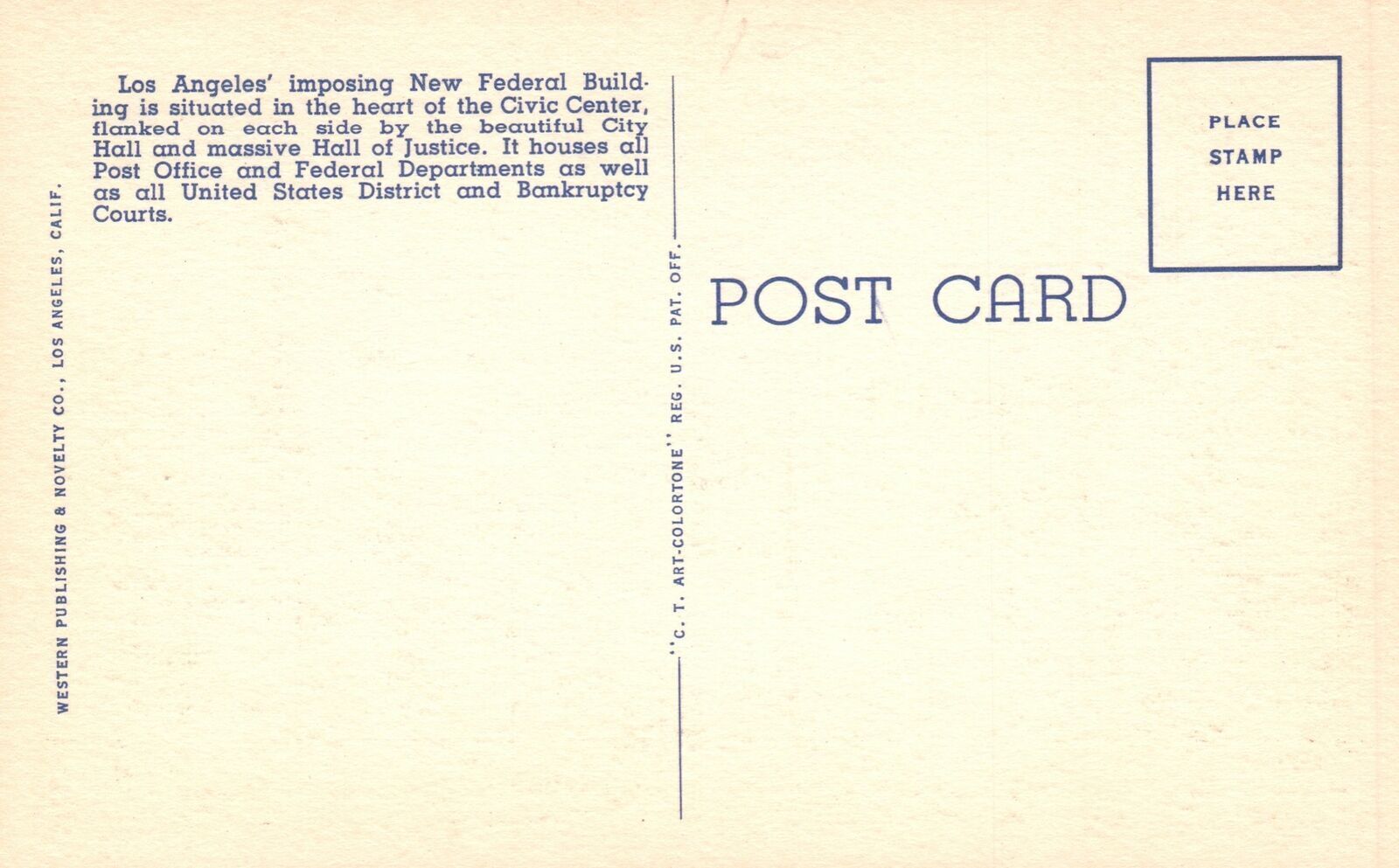 Vintage Postcard 1930's US Post Office Federal Building Los Angeles ...