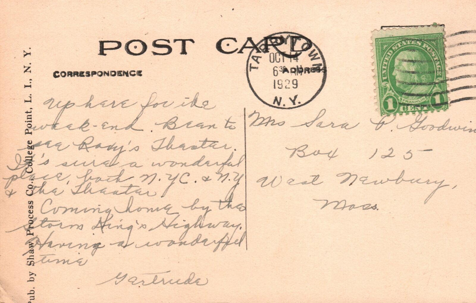 Vintage Postcard 1929 Lyndhurst Residence Mr. & Mrs. Finley Hudson New ...