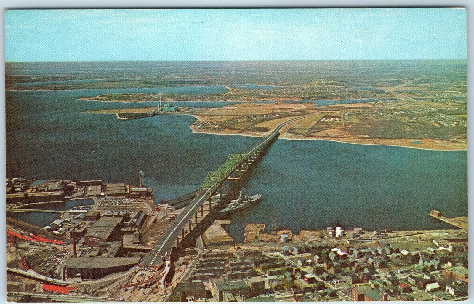 1966 Fall River Mass Downtown Birds Eye Charles Braga Bridge Industrial ...