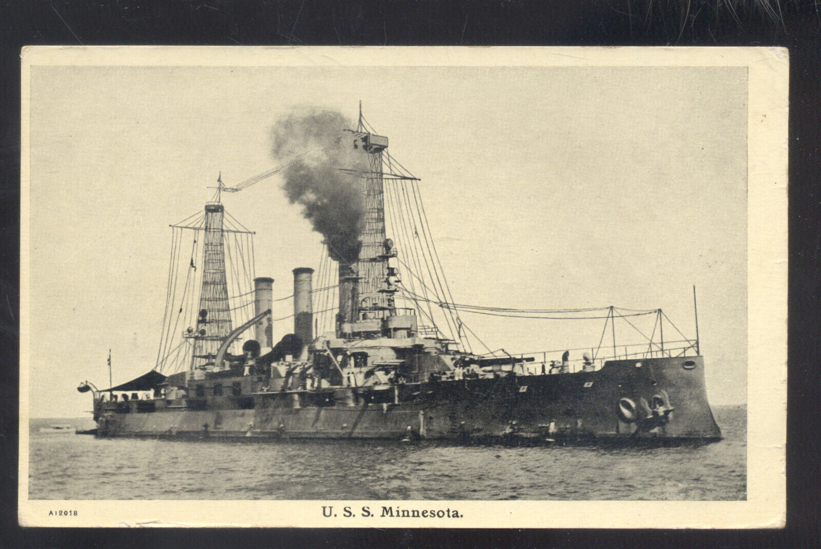 U.S. Navy Battleship USS Minnesota B&W Military Ship Vintage Postcard ...