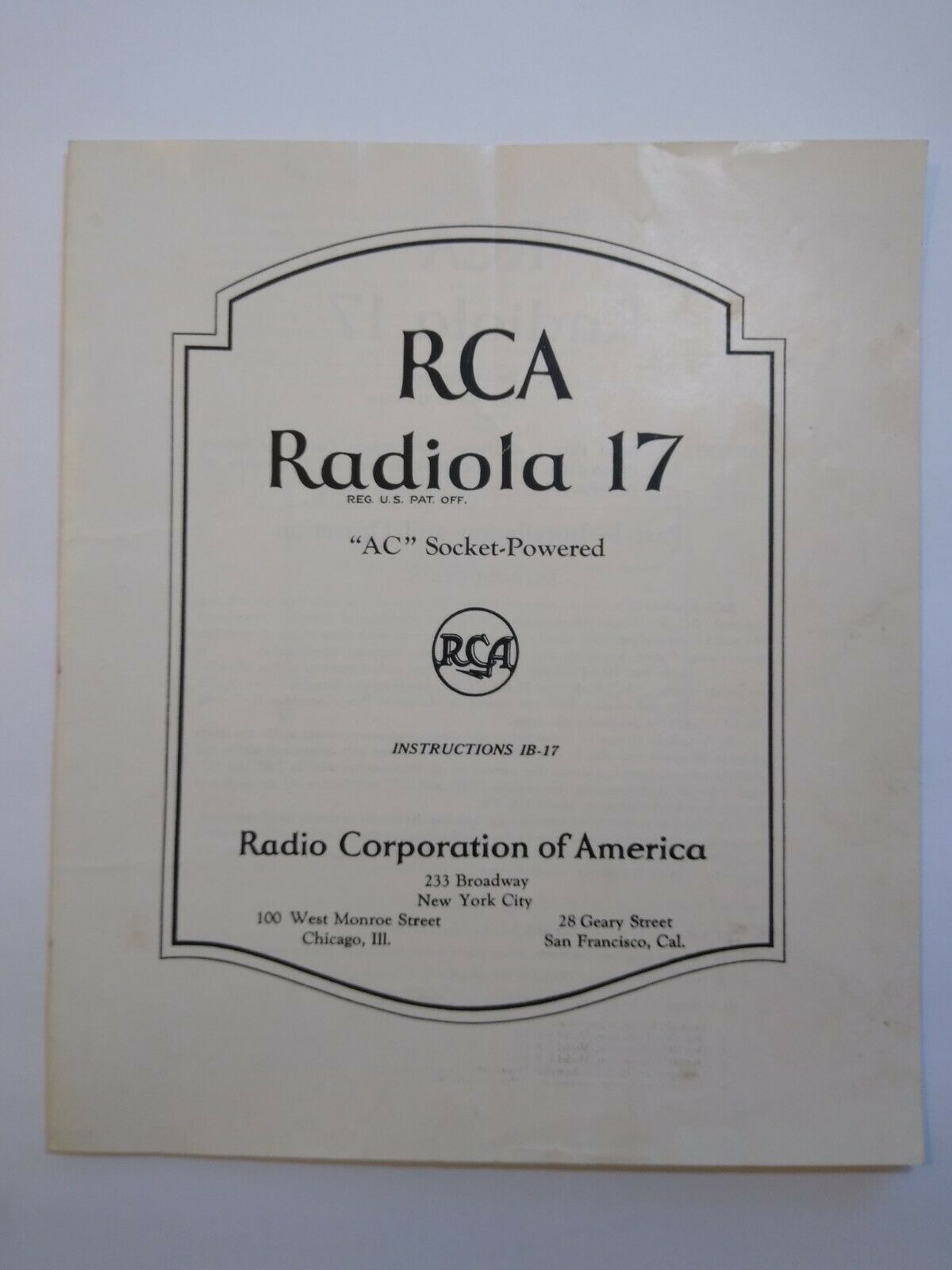 RCA Radiola 17 Vintage Original 1927 Instruction Manual Radio Victor 8 ...