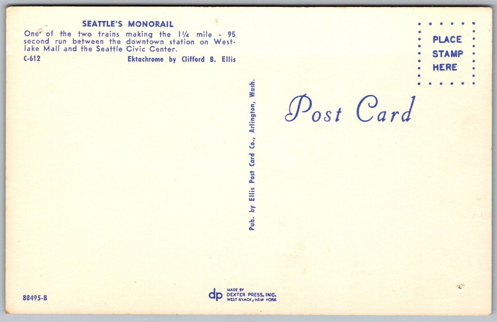 Vtg Seattle Washington WA Space Needle Monorail System Train View 1960s ...