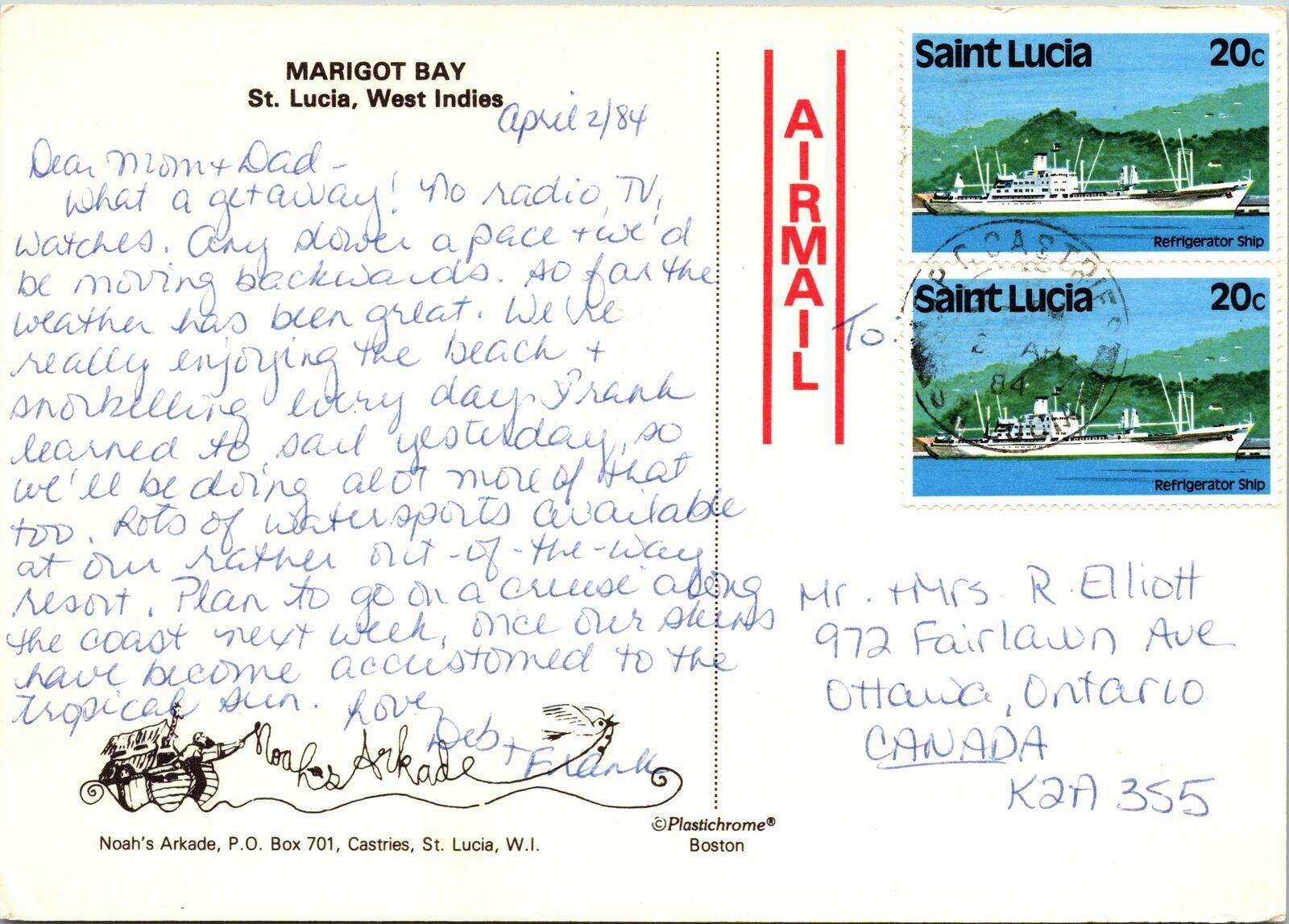 Vintage Continental Size Postcard Marigot BAY ST. Lucia West Indies ...