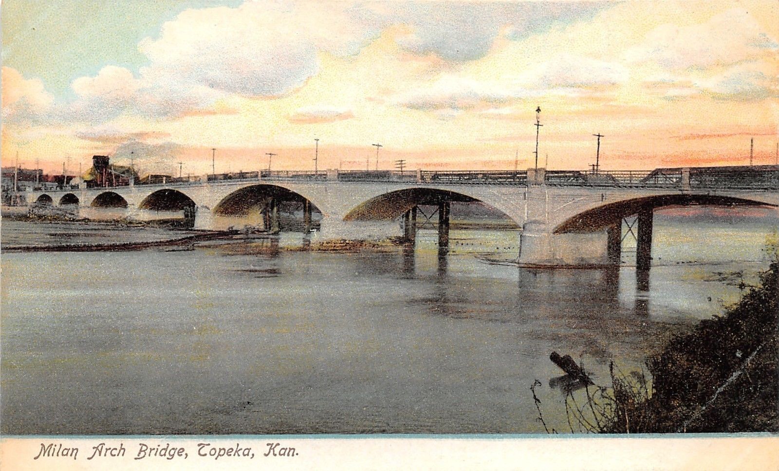 Topeka Kansas~Milan Arch Bridge @ Sunset~c1905 Illustrated Postal Card ...