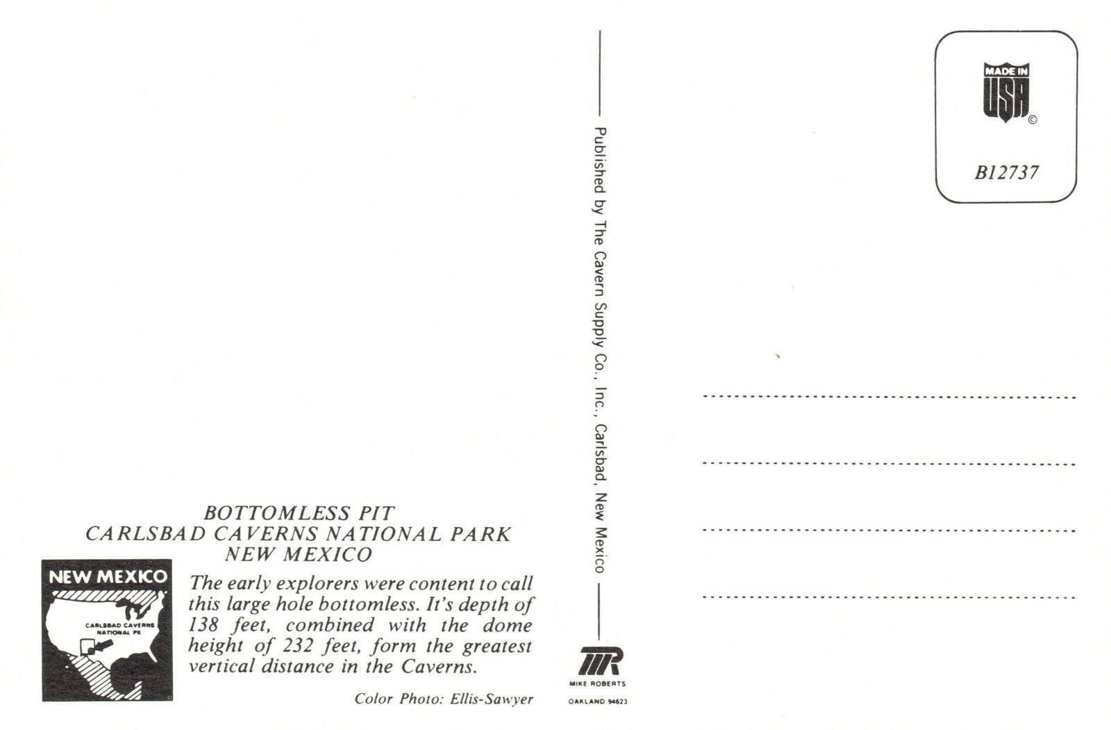 Vintage Postcard Bottomless Pit Rock Formation Carlsbad Caverns ...