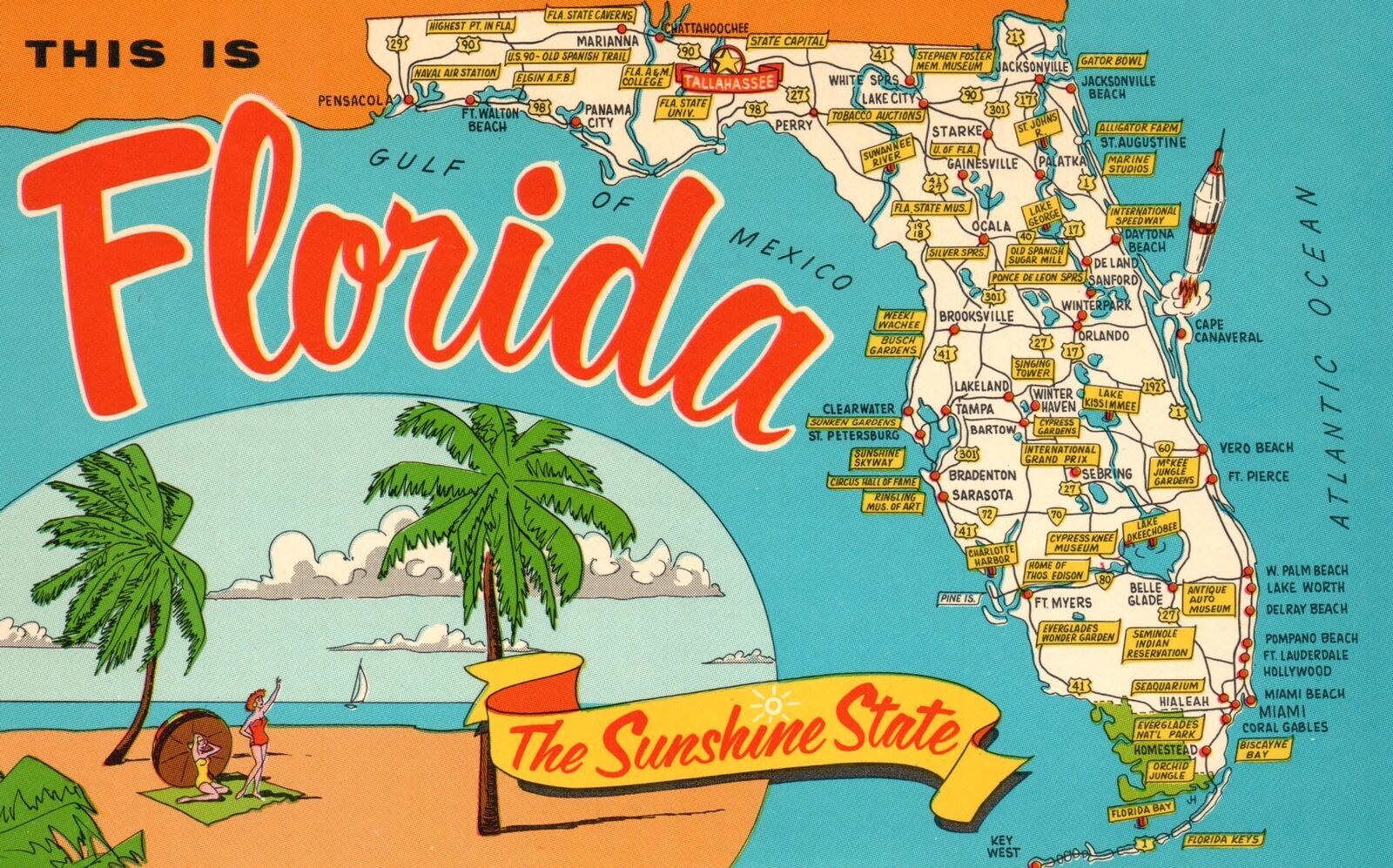 Vintage Postcard 1965 Florida the Sunshine State Beautiful Beaches ...