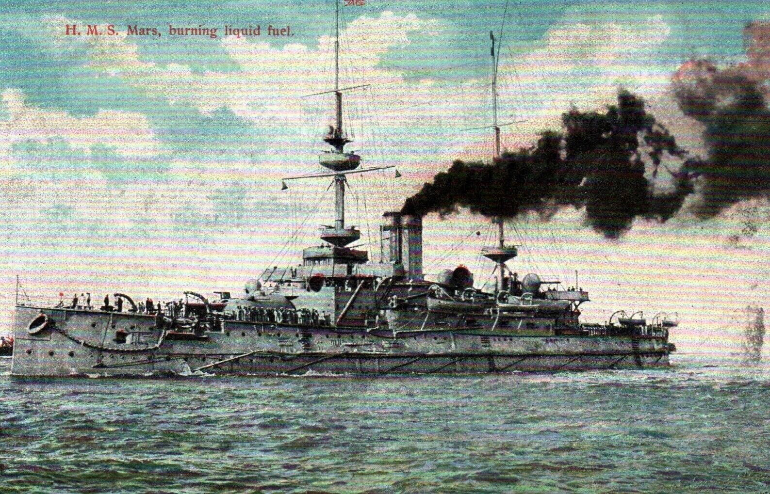 Postcard Royal Navy Battleship HMS Mars Burning Liquid Fuel | Other ...