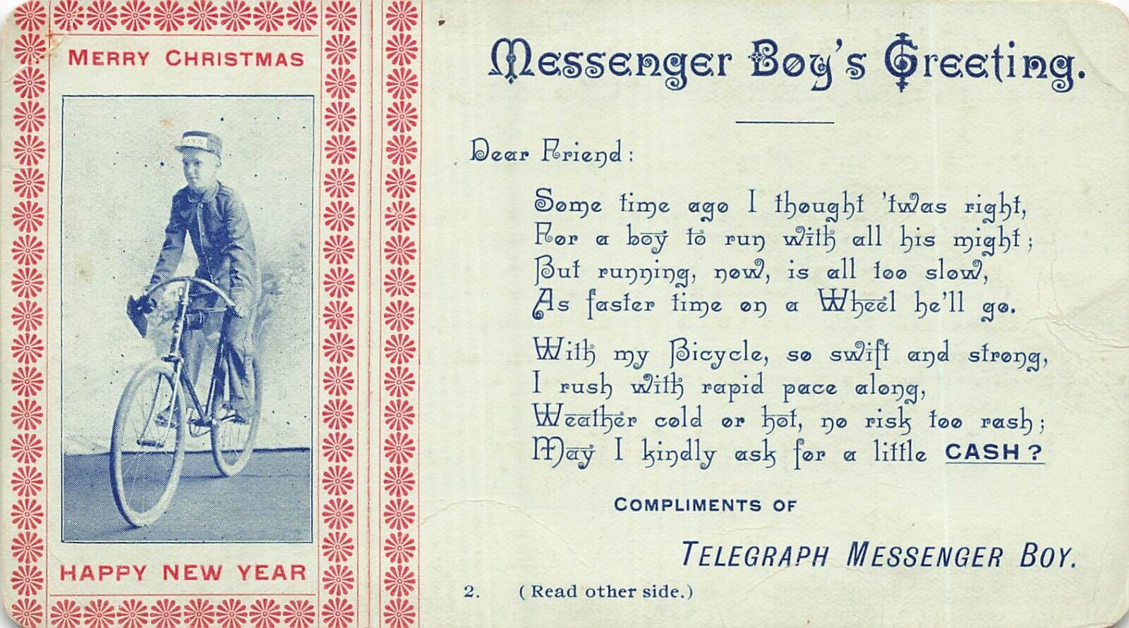 Messenger Boys Greeting-Riding Best Telegraph Bicycle-Peoria IL 1897 ...
