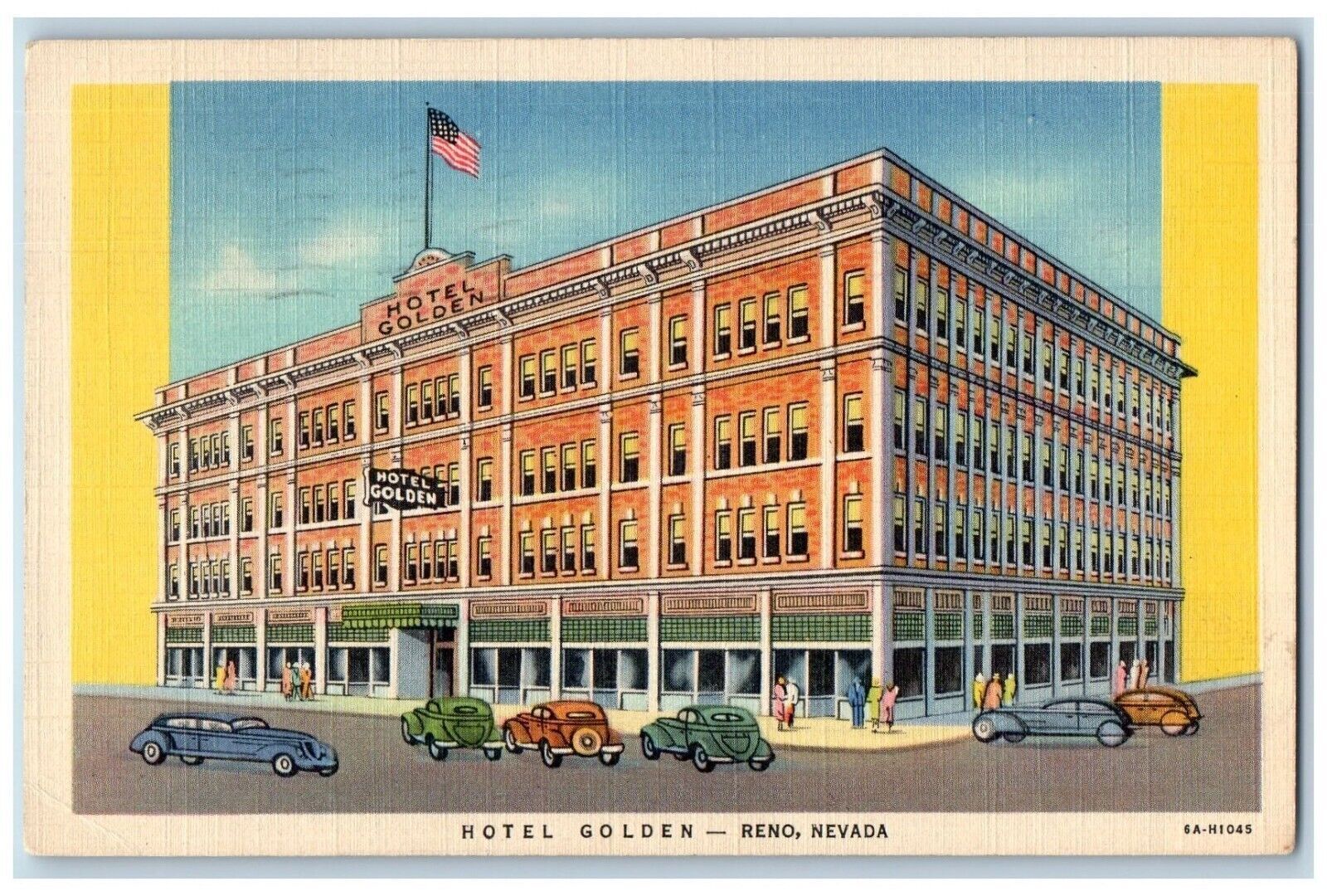 Reno Nevada NV Postcard Hotel Golden Building Exterior Classic Cars ...