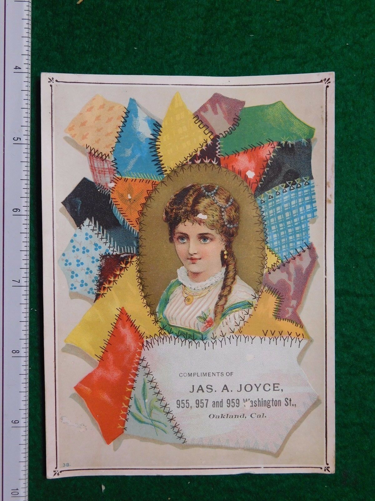 1870s-80s Jas A Joyce Girl with Stiched Patches Fabric Victorian Trade Card #R | Ephemera ...