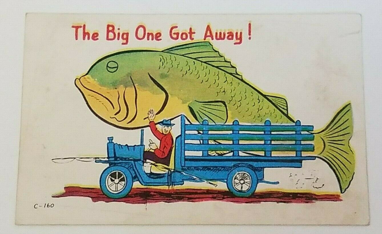 Vintage Nouveauté Carte Postale Laff Gram The Big Un Got Away Pin Cône ...