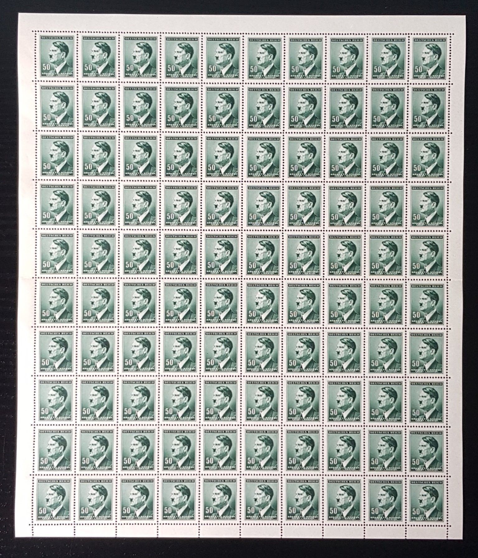 Third Reich OCC. Bohemia Original WW2 Complete Stamp Sheet 1942 Hitler ...