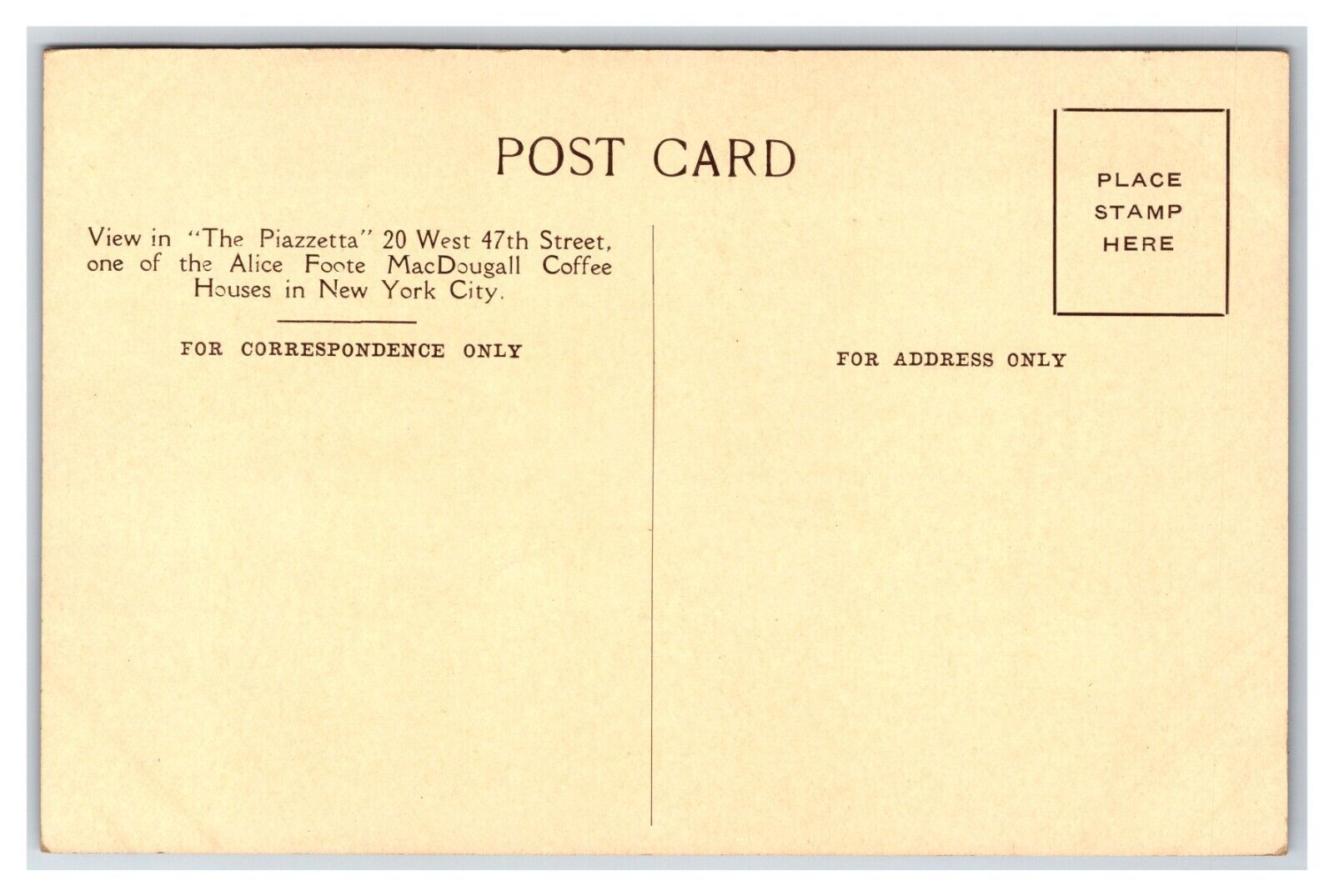 Alice Foote Macdougall Coffee House New York City NY NYC UNP DB ...