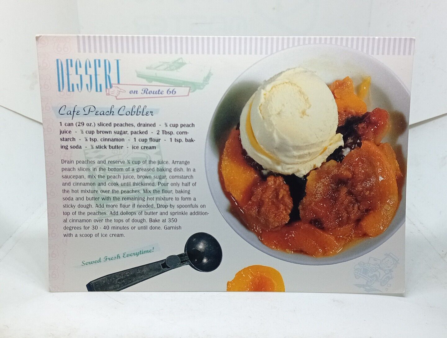 Cafe Peach Cobbler Dessert On Route 66 Vintage Cooking Recipe Postcard ...