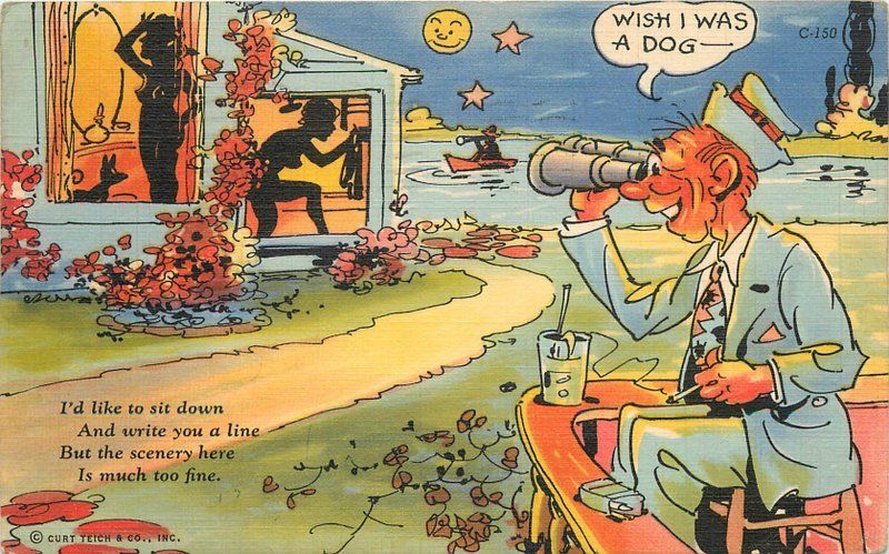 Comic Sexy humor Risque Silhouette 1941 Ray Walters Teich linen ...