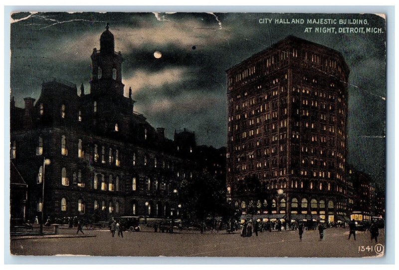 1913 City Hall Majestic Building at Night Detroit MI Helvetia PA ...