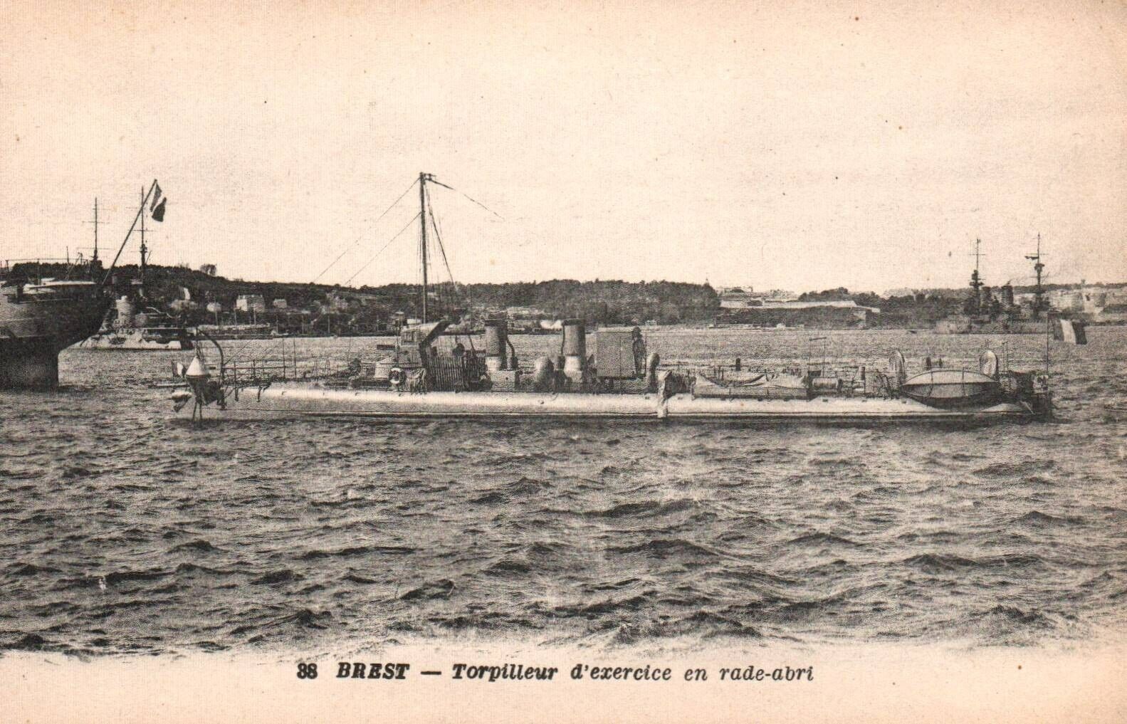 Postcard French Navy c1900s Torpedo Boat Exercise in Harbor Brest ...
