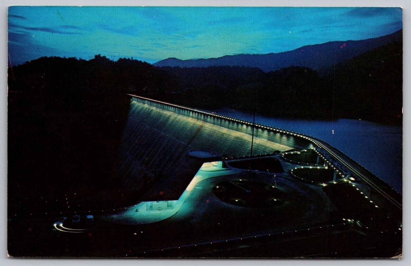 Night View Fontana Dam North Carolina Observation Building Waterfall ...