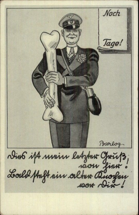 German Military Comic Officer Posing w/ Big Bone - Barlog Postcard ...