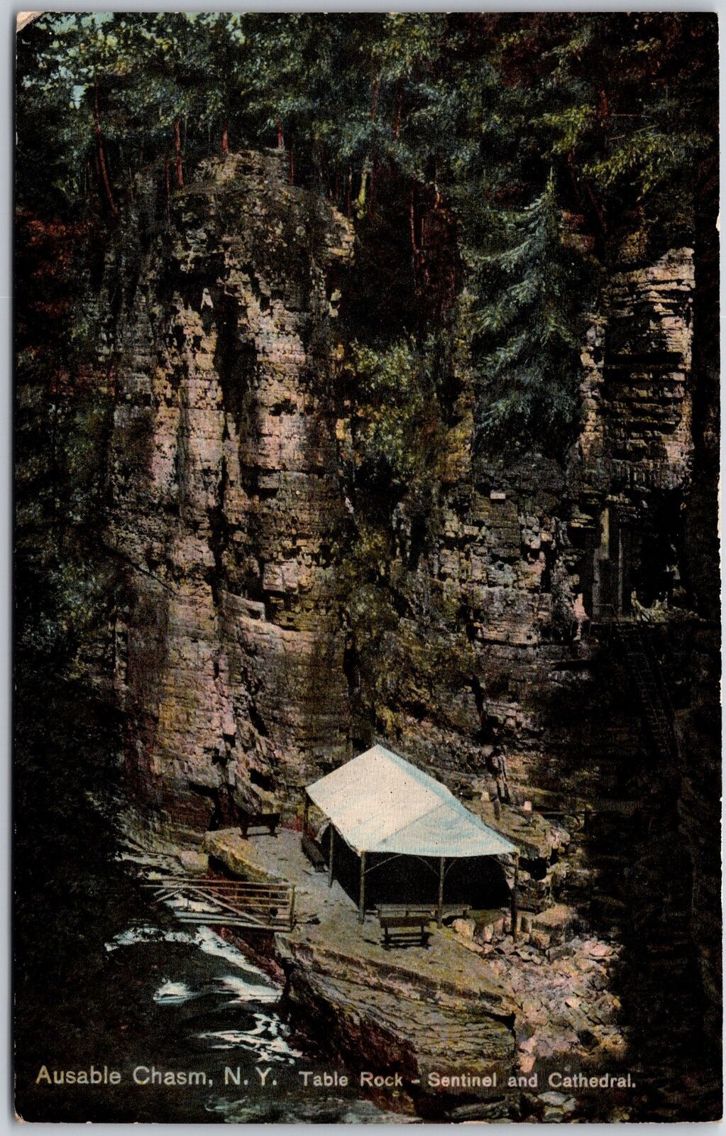 Ausable Chasm New York Table Rock Sentinel In Cathedral Cliff Postcard ...