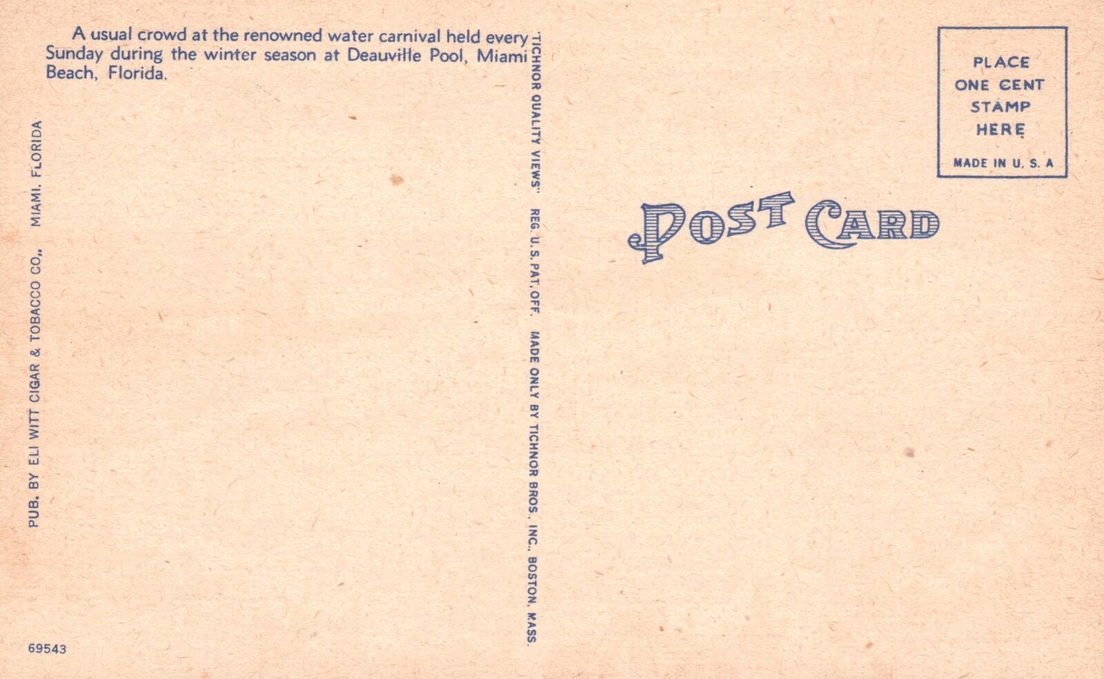 Vintage Postcard Masfadden-Deauville Pool Miami Beach Florida Eli Witt ...