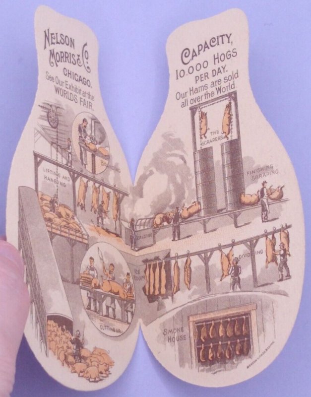1893 Worlds Fair Chicago Nelson Morris Hogs Ham Pigs Die Cut Fold Trade ...