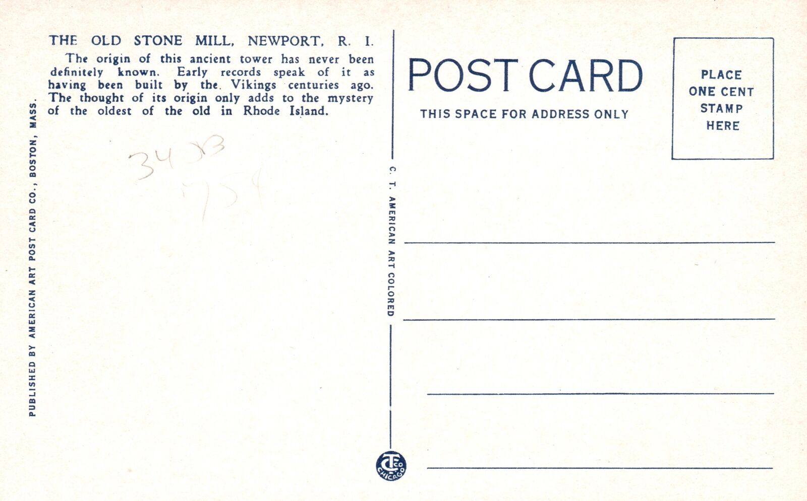 Vintage Postcard Ancient Viking Tower The Old Stone Mill Newport Rhode ...