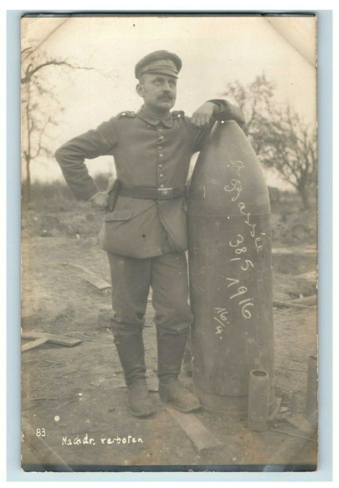 c1910 RPPC WW1 Soldier Giant Artillery Shell La Bassee Vintage Postcard ...