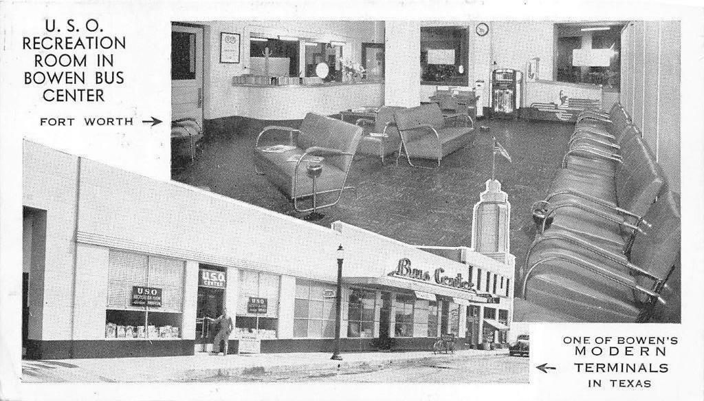 USO REC Room Bowen BUS Center Fort Worth Texas Military Postcard 1942 ...