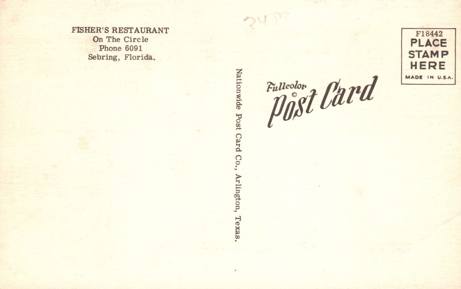Vintage Postcard Front View Of Fisher's Restaurant On Circle Sebring ...