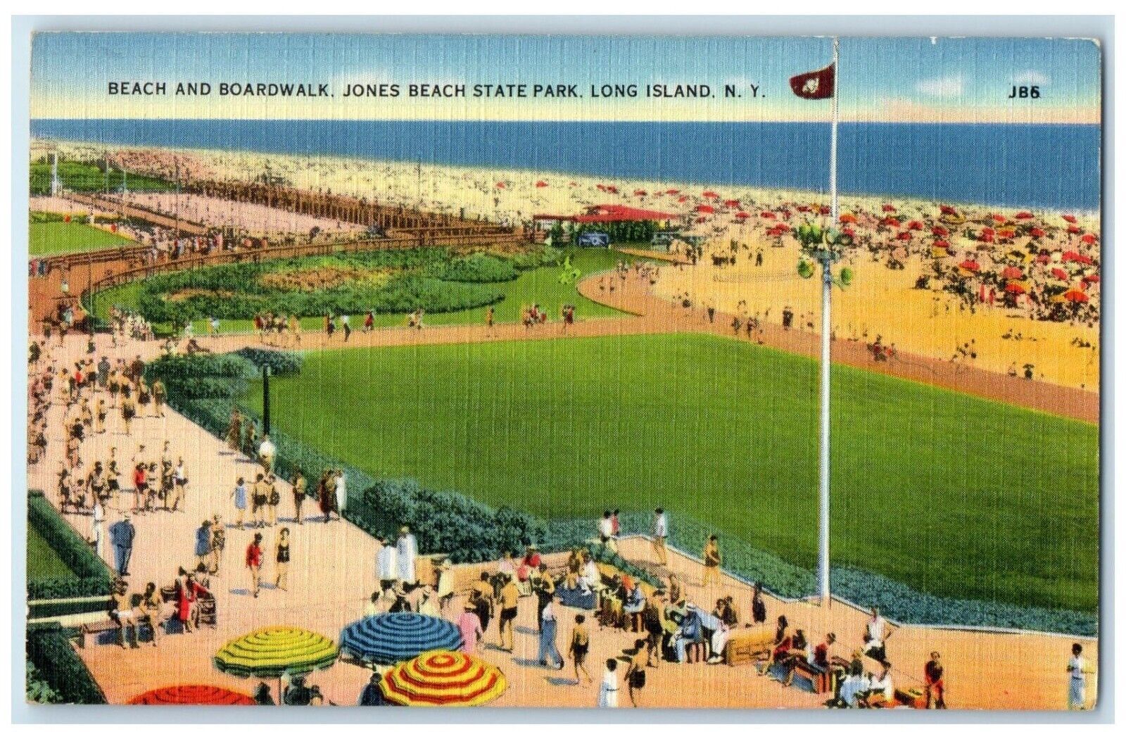 c1940 Beach Boardwalk Jones Beach State Park Field Long Island New York ...